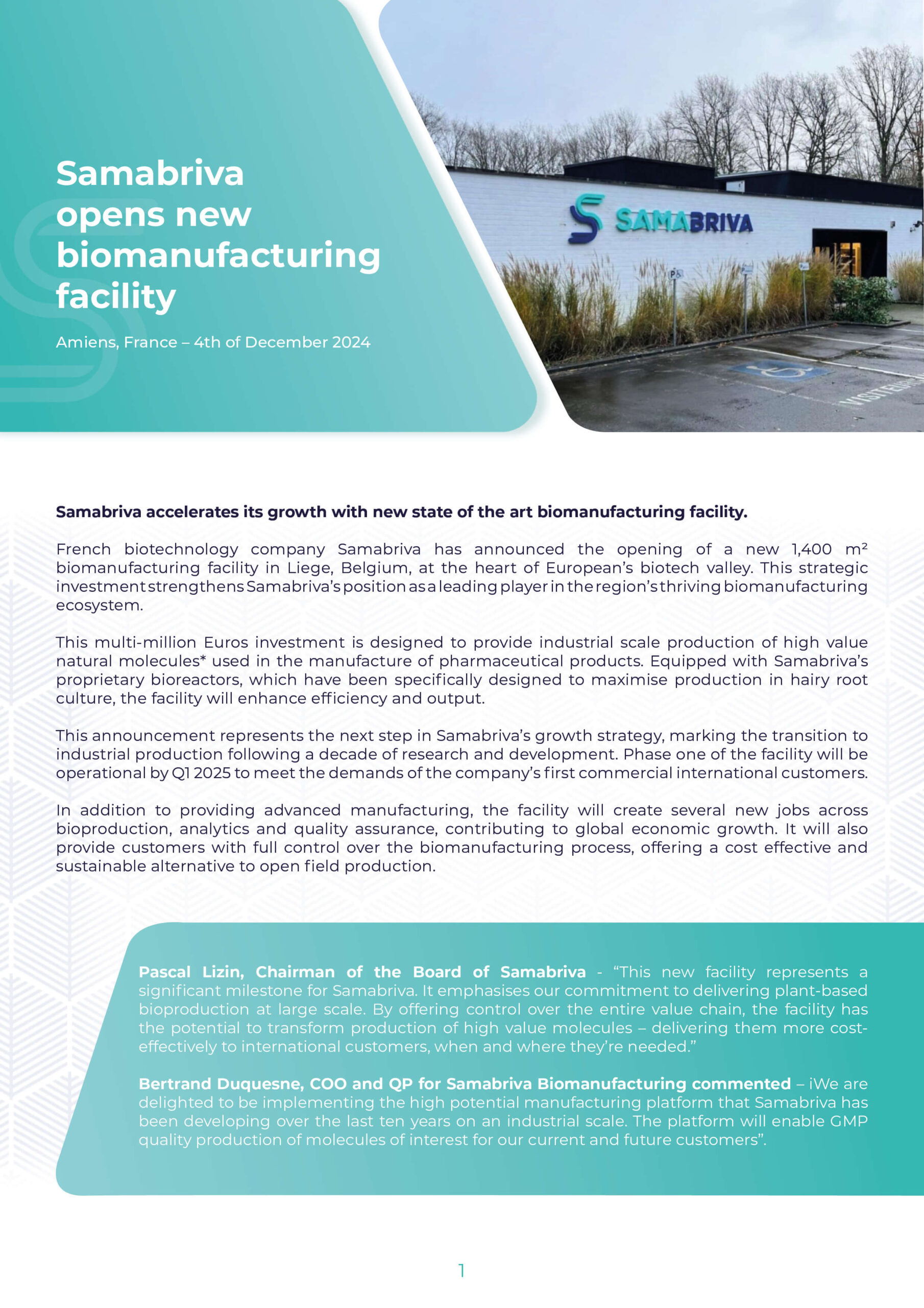 Samabriva Opens New Biomanufacturing Facility Samabriva